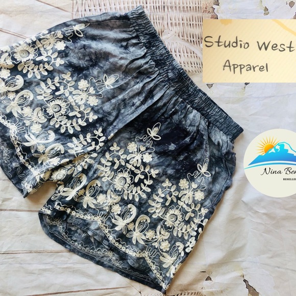 Studio West | Shorts | Studio West Grey Tie Dye Embroidered Shorts Size ...